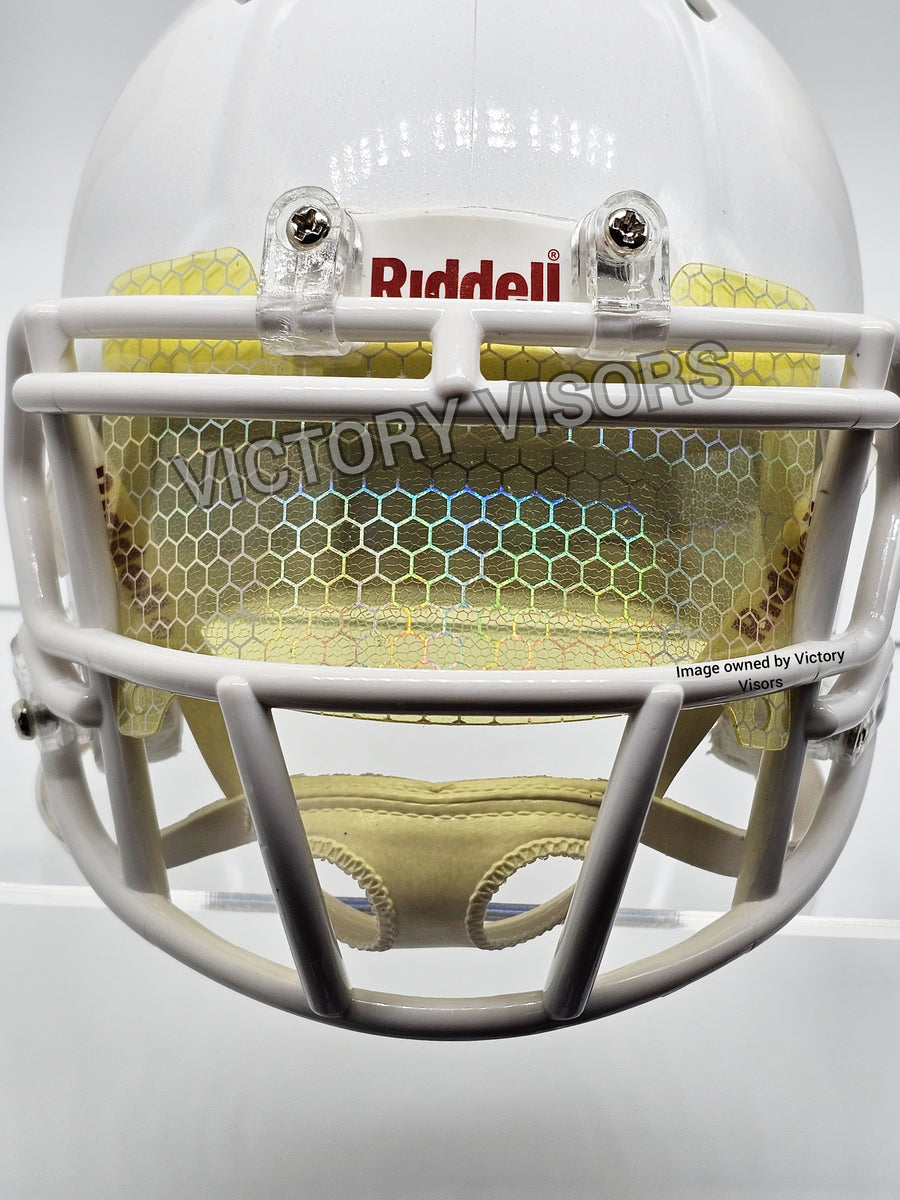 Yellow Holographic Honeycomb Mini Football Helmet Visor - Flat Style ...